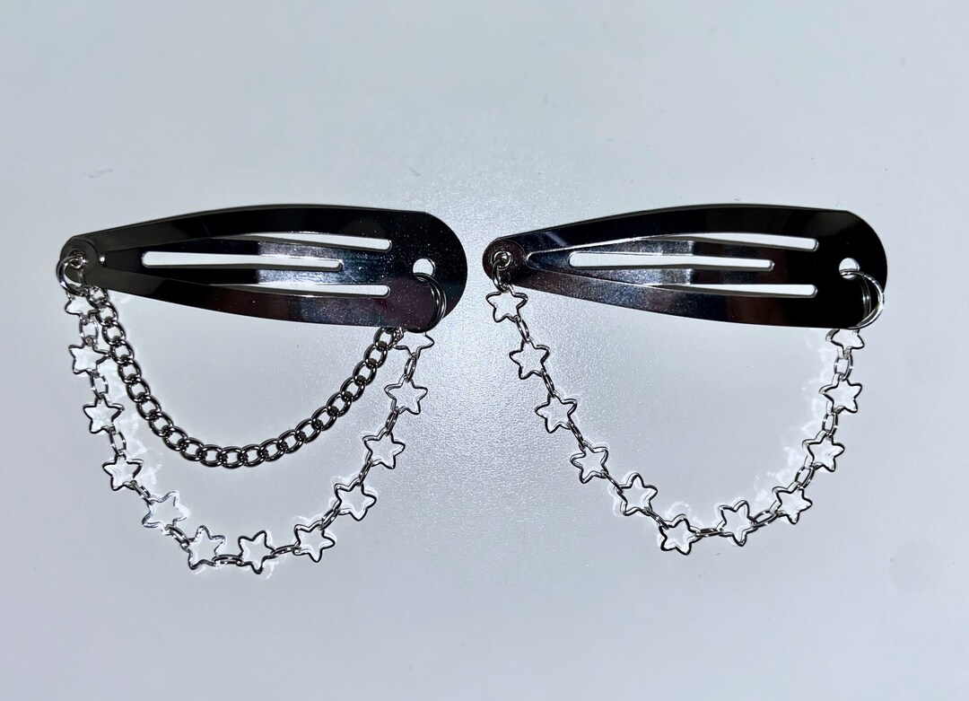 Snap Hair Clips With Chain, Star Chain Hair Clip, Grunge Hair Clips ...