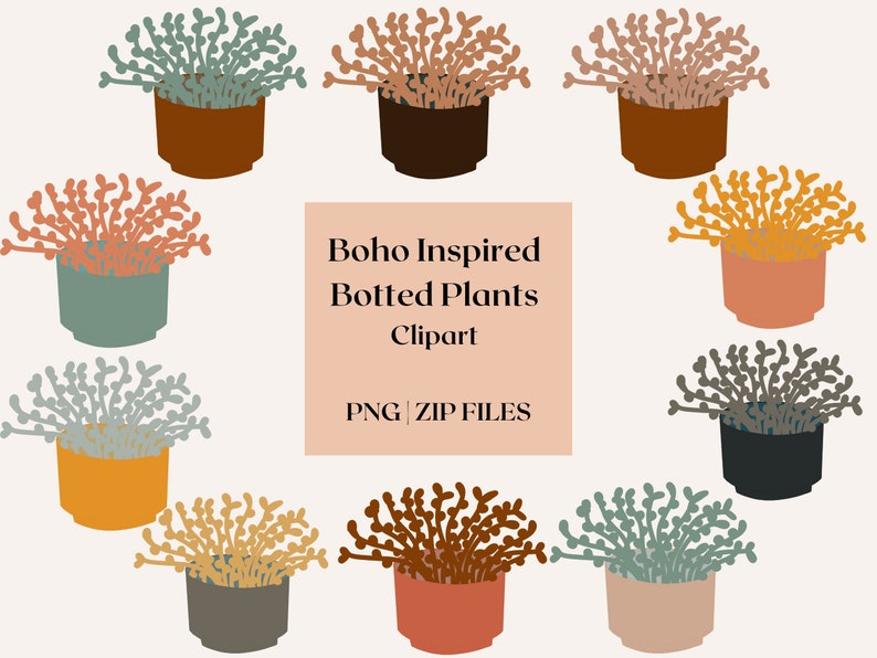 Potted Plant Clipart Boho Plant Clipart Bohemian Color Scheme PNG ...