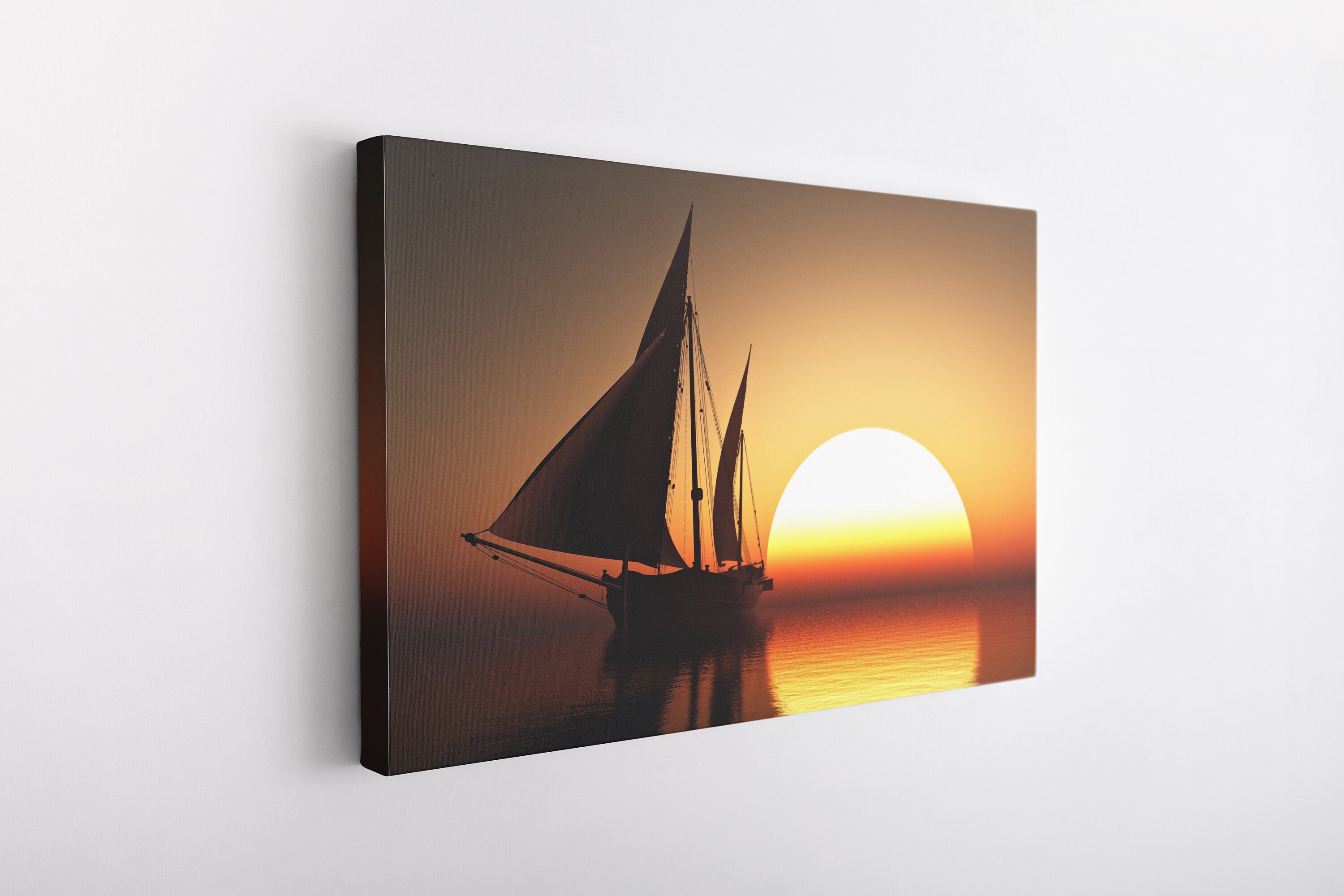 Silhouetten Boot bei Sonnenuntergang, Leinwand Wand Kunstdruck ...