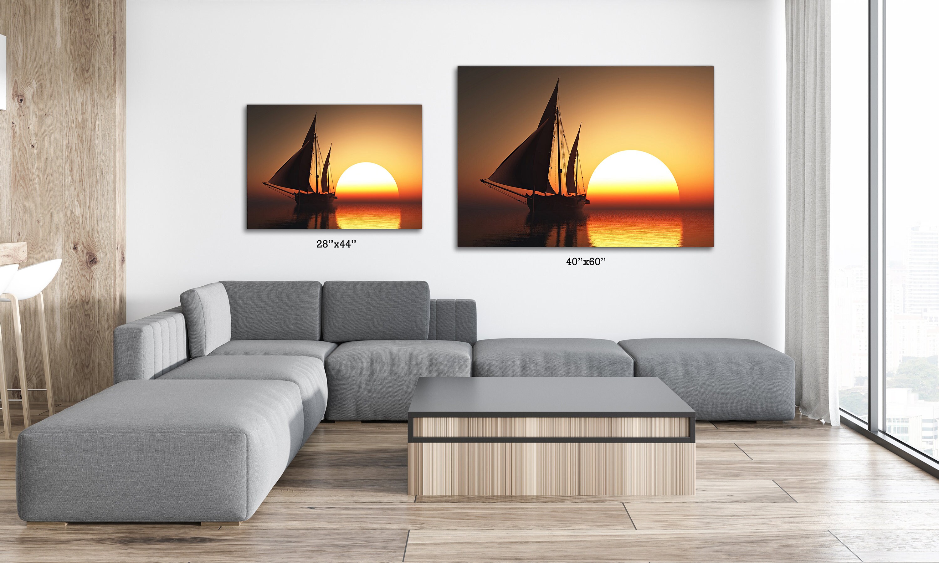 Silhouetten Boot bei Sonnenuntergang, Leinwand Wand Kunstdruck ...