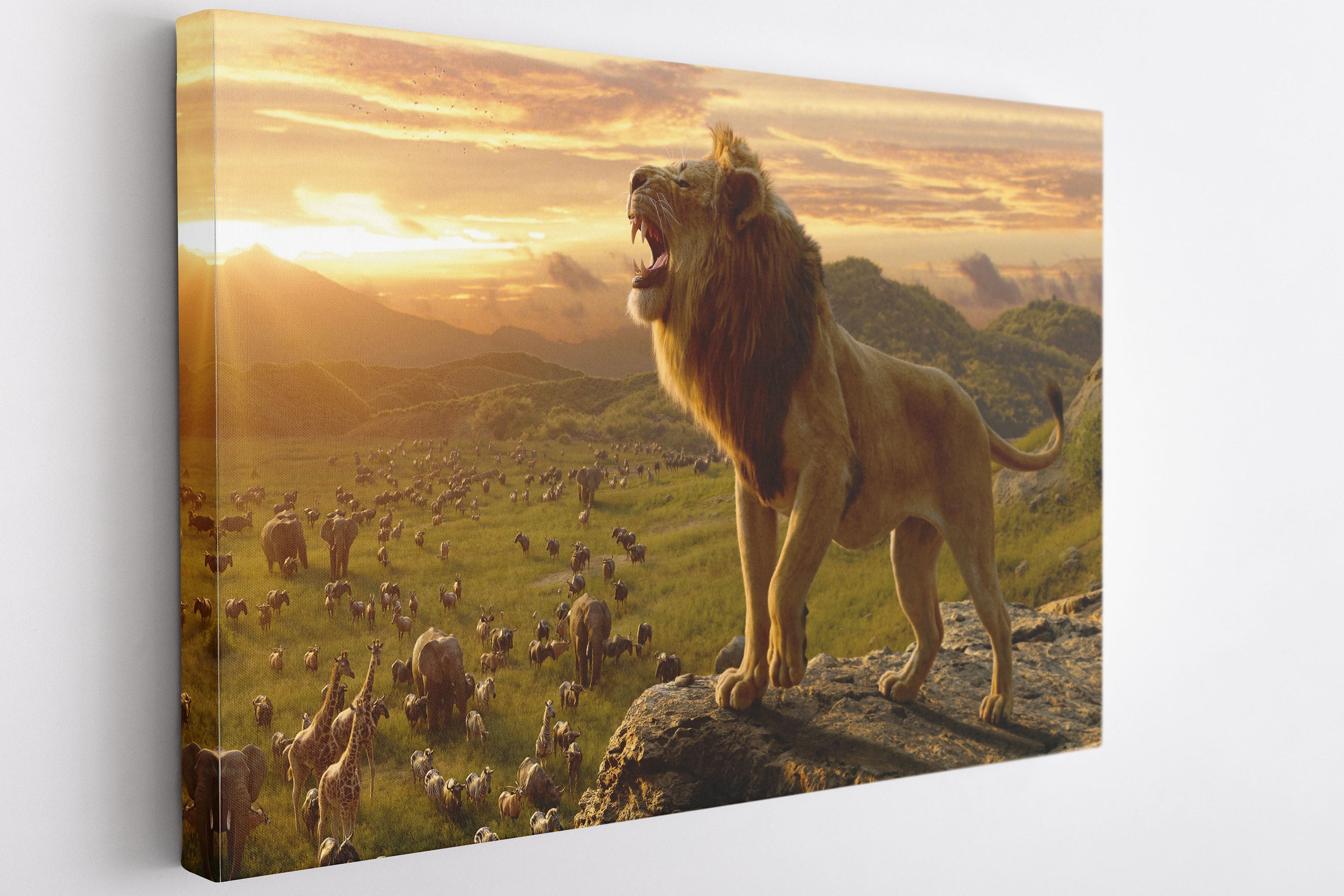 King of Jungle Lion and Other Animals , Canvas Wall Art Print Poster ...