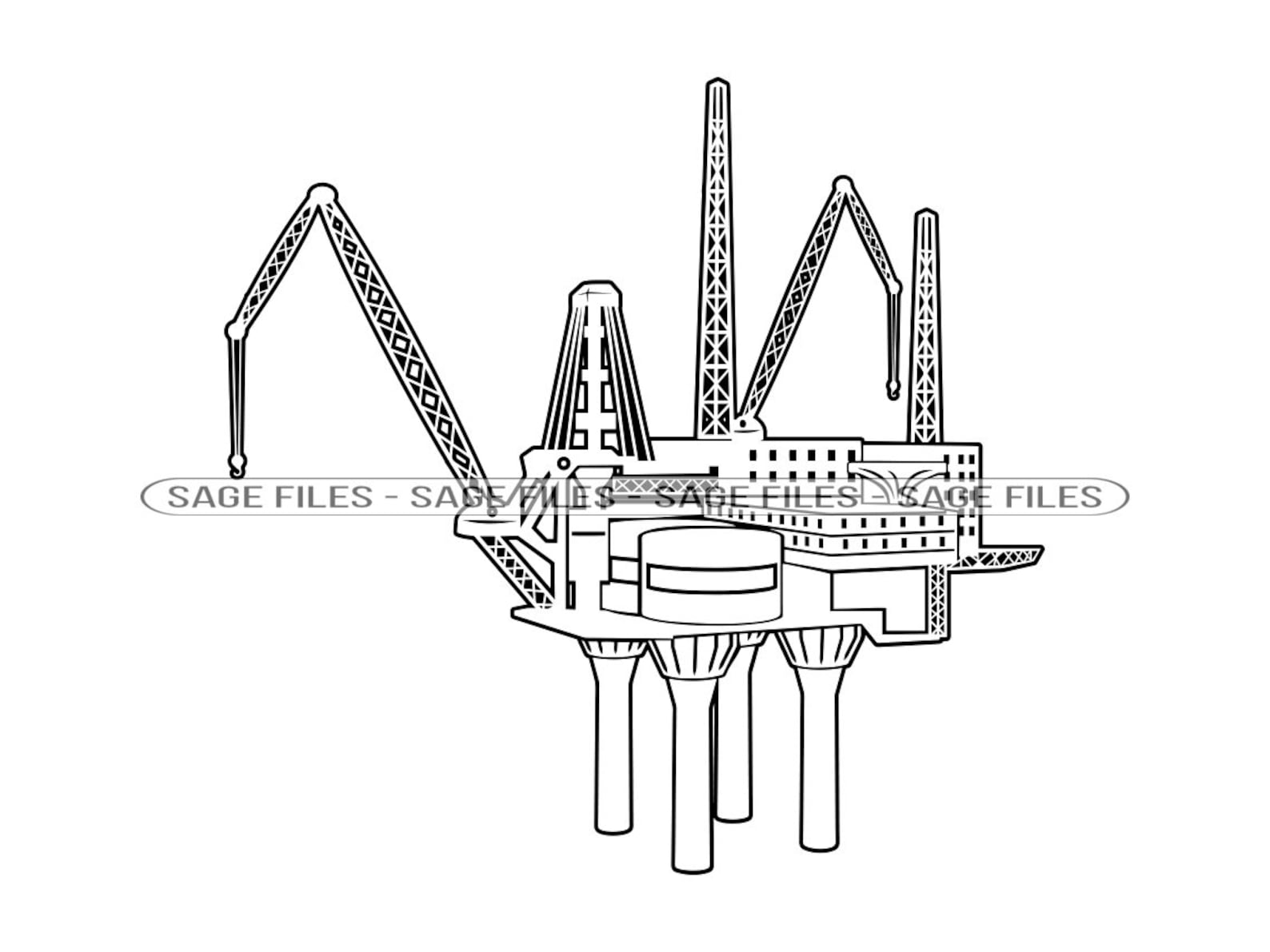 Oil Rig Outline SVG, Oil Rig SVG, Oil Well Svg, Offshore Drilling Svg ...