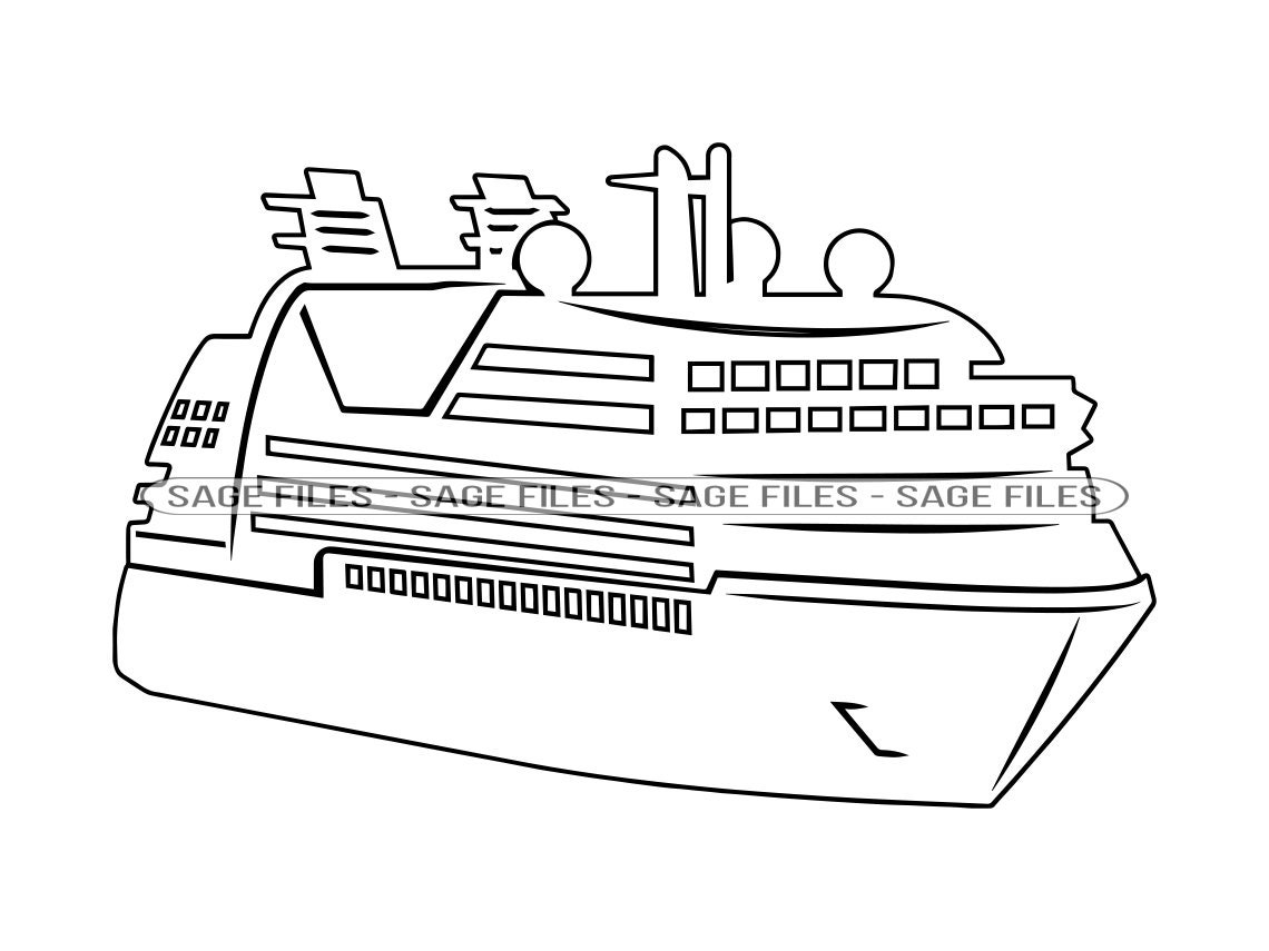 Cruise Ship Outline 7 SVG, Cruise Ship SVG, Cruise Ship Clipart, Cruise ...