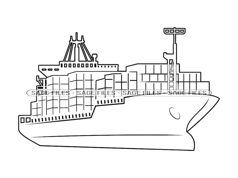 Container Ship Outline SVG, Shipping Svg, Ship Svg, Container Ship ...