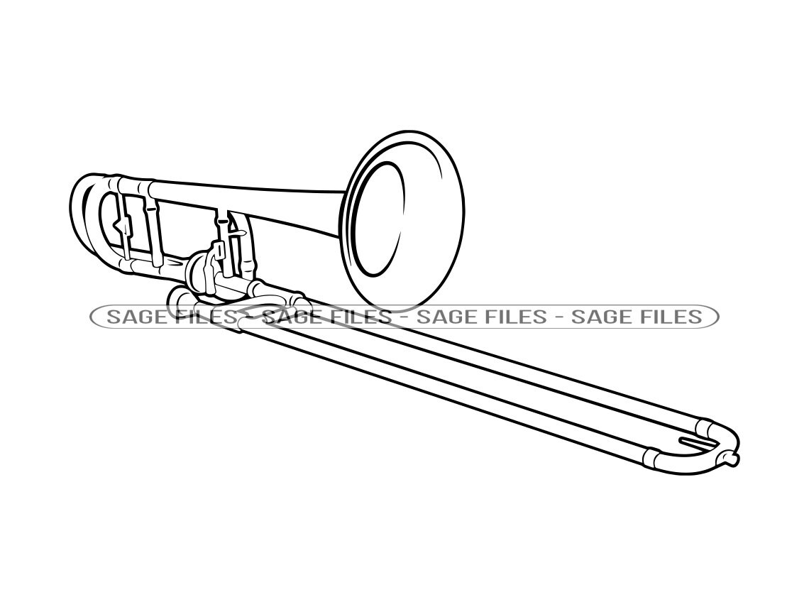 Trombone Outline SVG, Trombone SVG, Trombone Clipart, Trombone Files ...