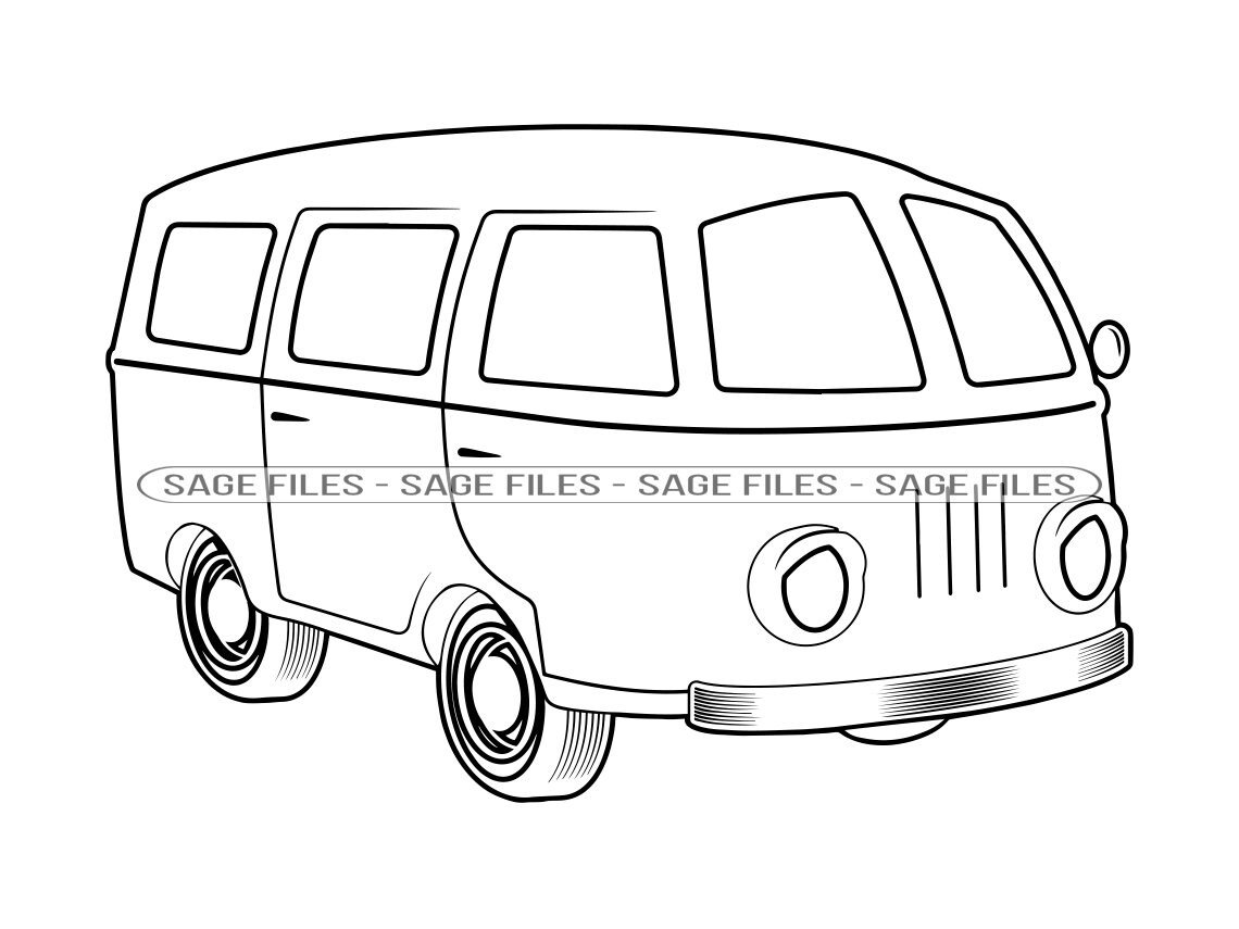 Retro Van Outline SVG, Van Svg, Retro Van Clipart, Retro Van Files for ...