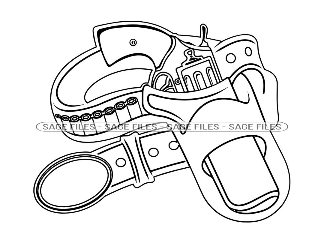 Gun Holster Outline SVG, Gun Holster & Belt SVG, Pistol Svg, Cowboy Svg ...