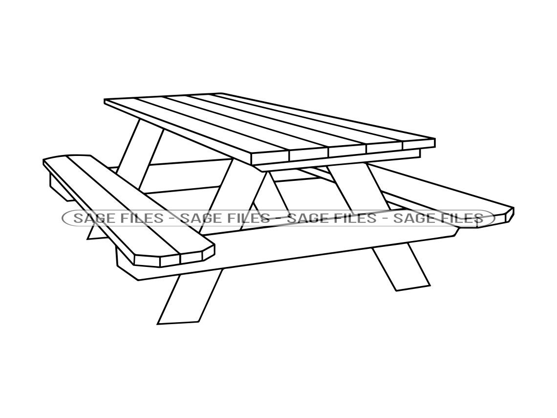 Picnic Table Outline SVG, Picnic Table Svg, Picnic Svg, BBQ Svg, Picnic ...
