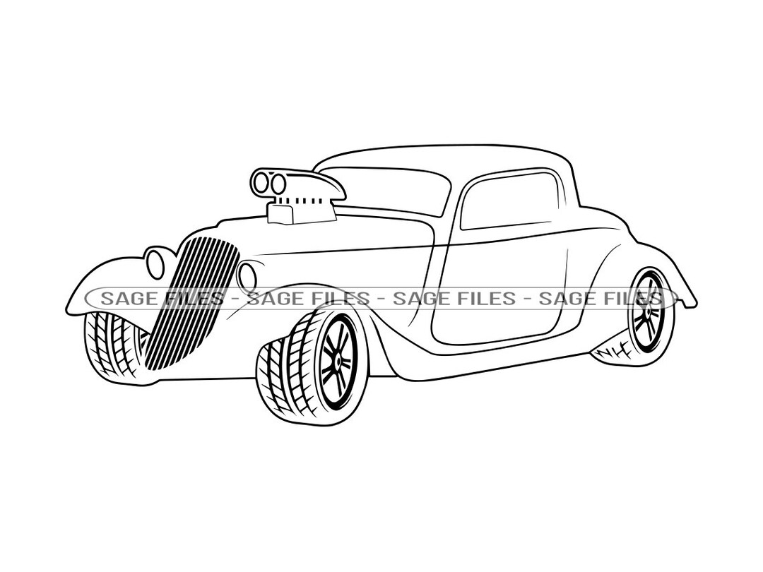 Hot Rod Car Outline SVG, Hot Rod Svg, Vintage Car Svg, Hot Rod Clipart ...