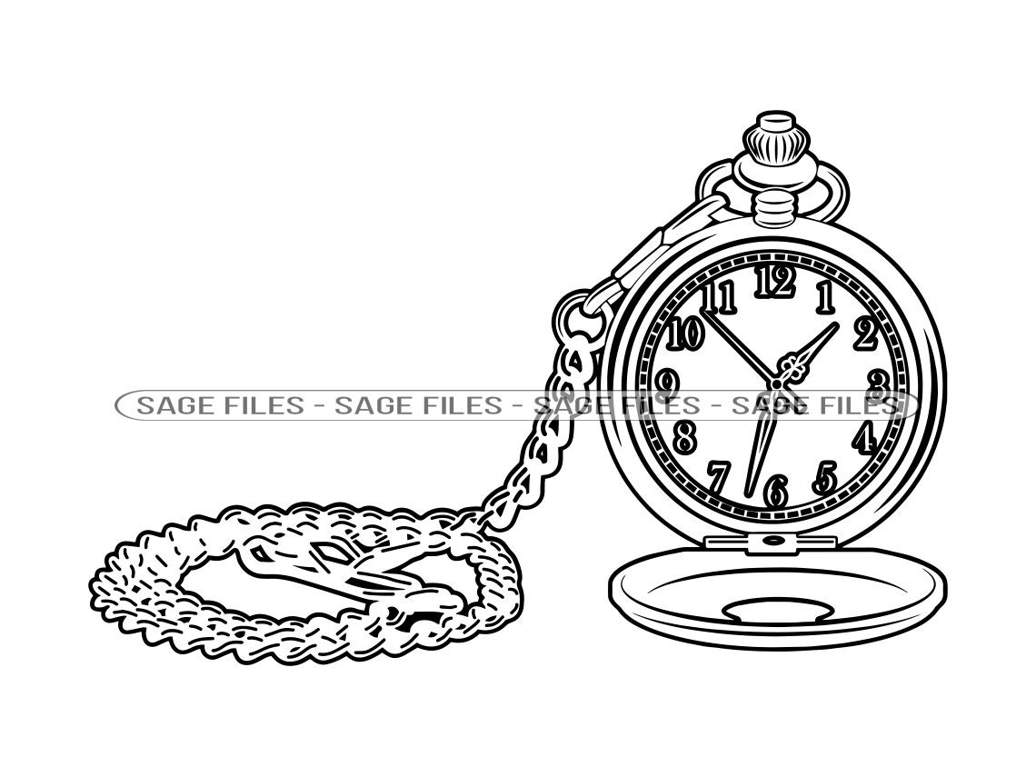 Pocket Watch Outline SVG, Pocket Watch Svg, Watch Svg, Pocket Watch ...