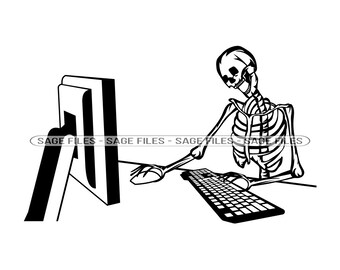 Skeleton on Computer - Etsy
