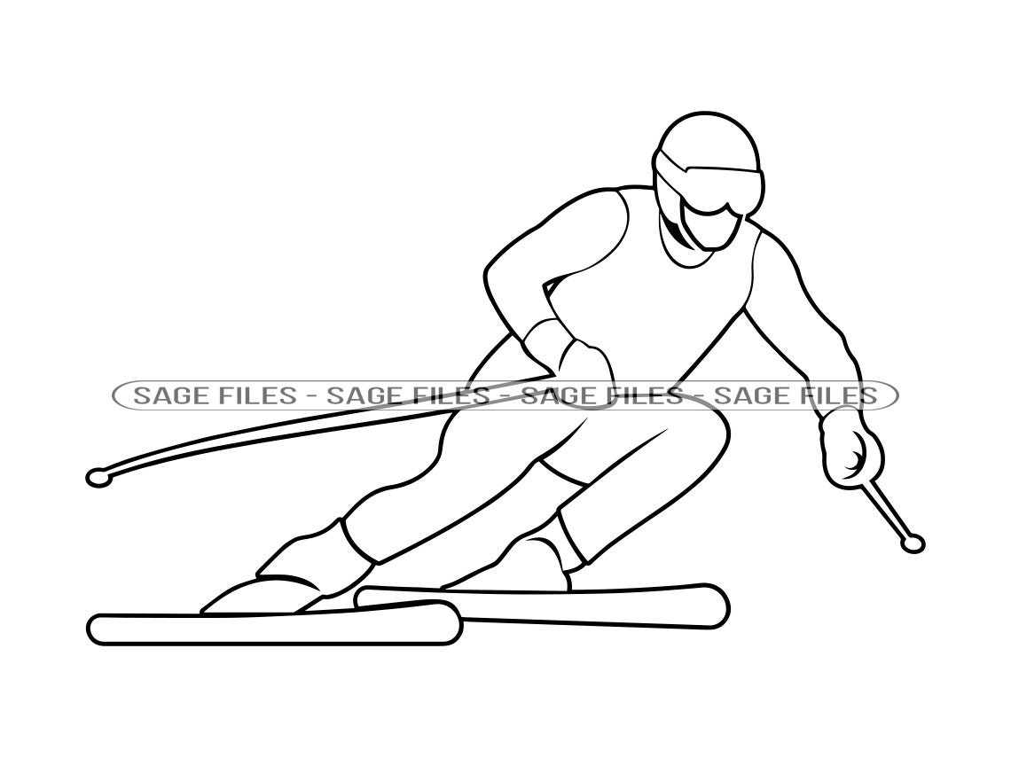 Skiing Outline SVG, Skiing Svg, Skiing Clipart, Skiing Files for Cricut ...