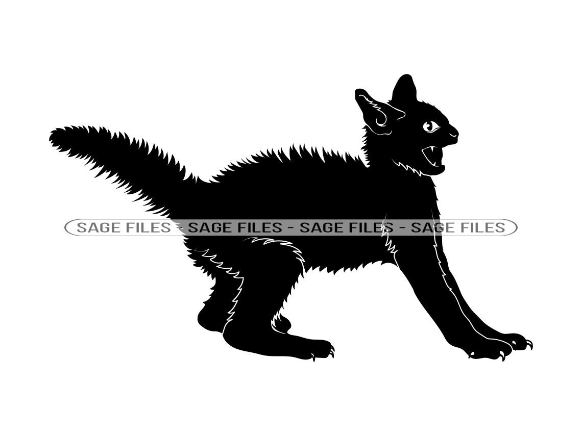 Hissing Black Cat Silhouette