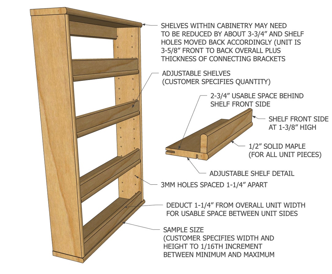 Customizable Behind the Door Spice Rack With Adjustable Shelves - Etsy