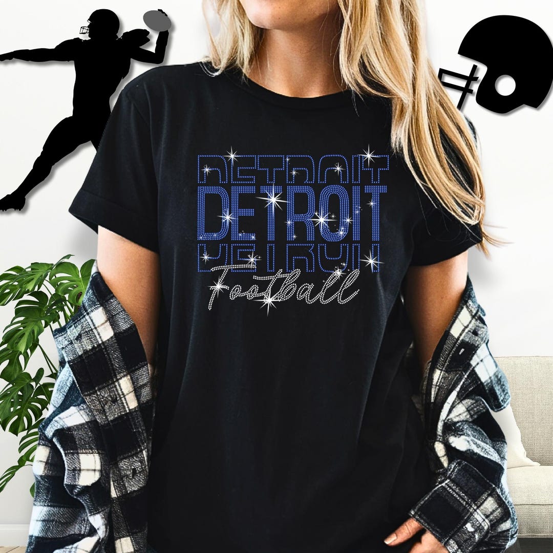 Detroit Rhinestone Football Shirt: Sparkling Gameday Pride - Etsy