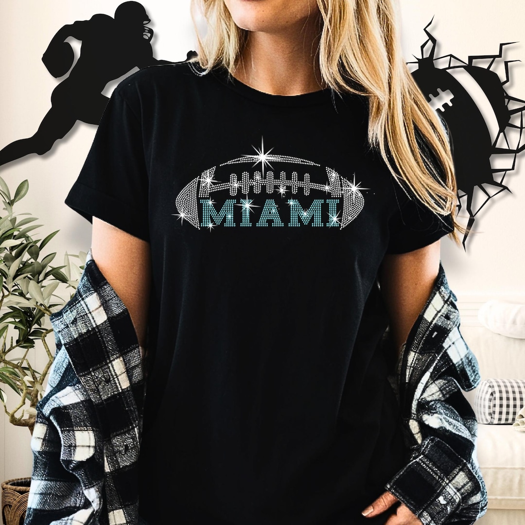 Miami Rhinestone Football Shirt: Game Day Glittering Unisex Tee - Etsy