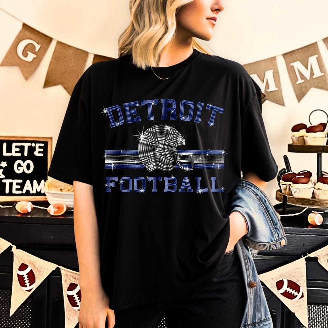 Detroit Football Rhinestone T-shirt: Game Day Spirit Tee - Etsy