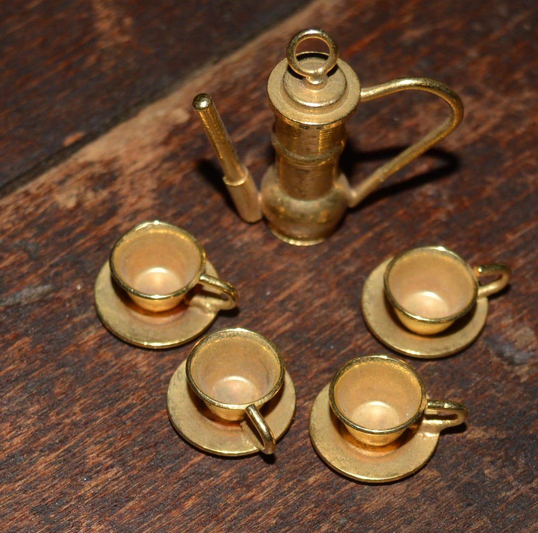 Vintage Brass Doll House Tea Set - Etsy