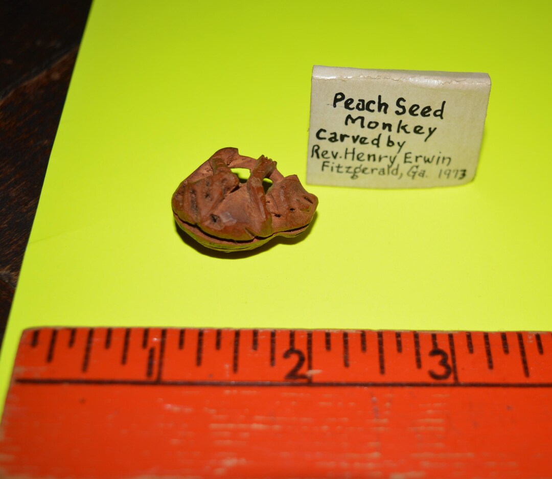 Vintage Peach Pit Carved Monkey - Etsy