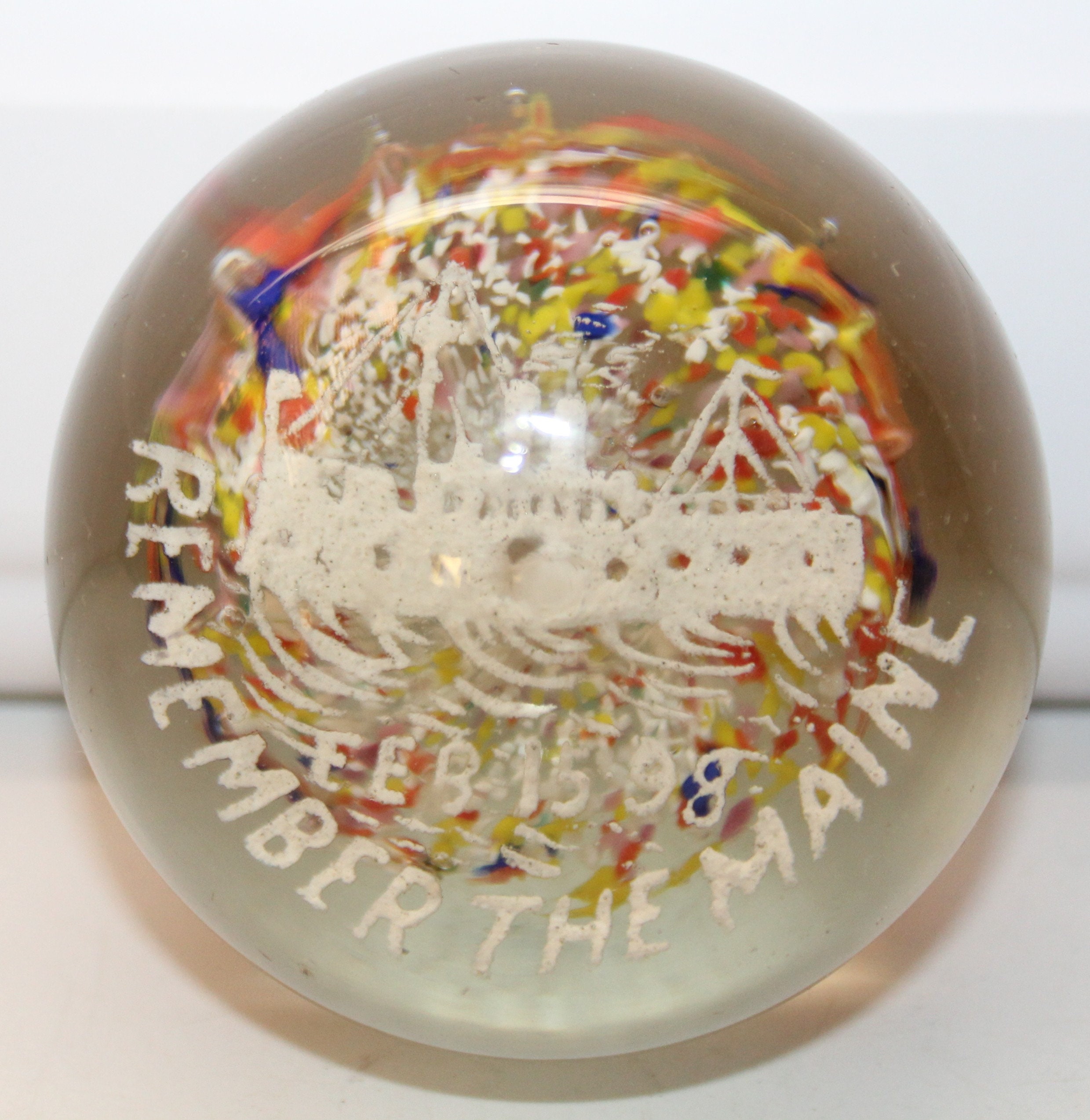 Antique Glass Paperweight remember the Maine - Etsy