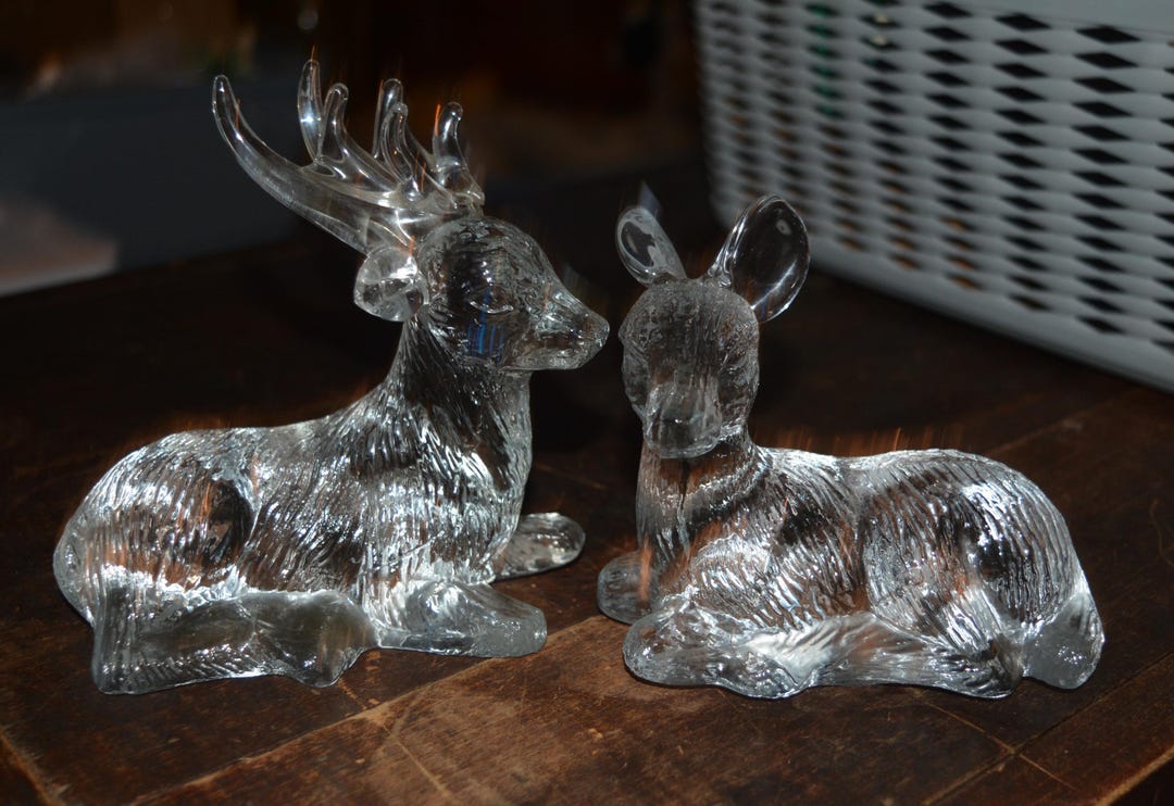 Vintage Clear Glass Crystal Doe and Buck Resting - Etsy
