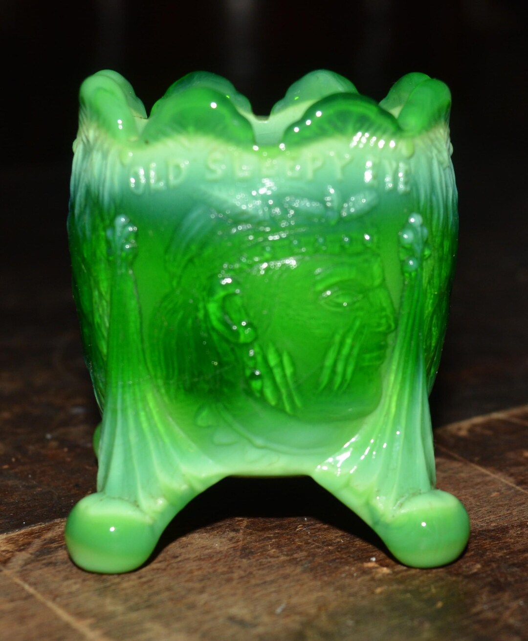Vintage Slag Glass "old Sleepy Eye" Toothpick Holder - Etsy