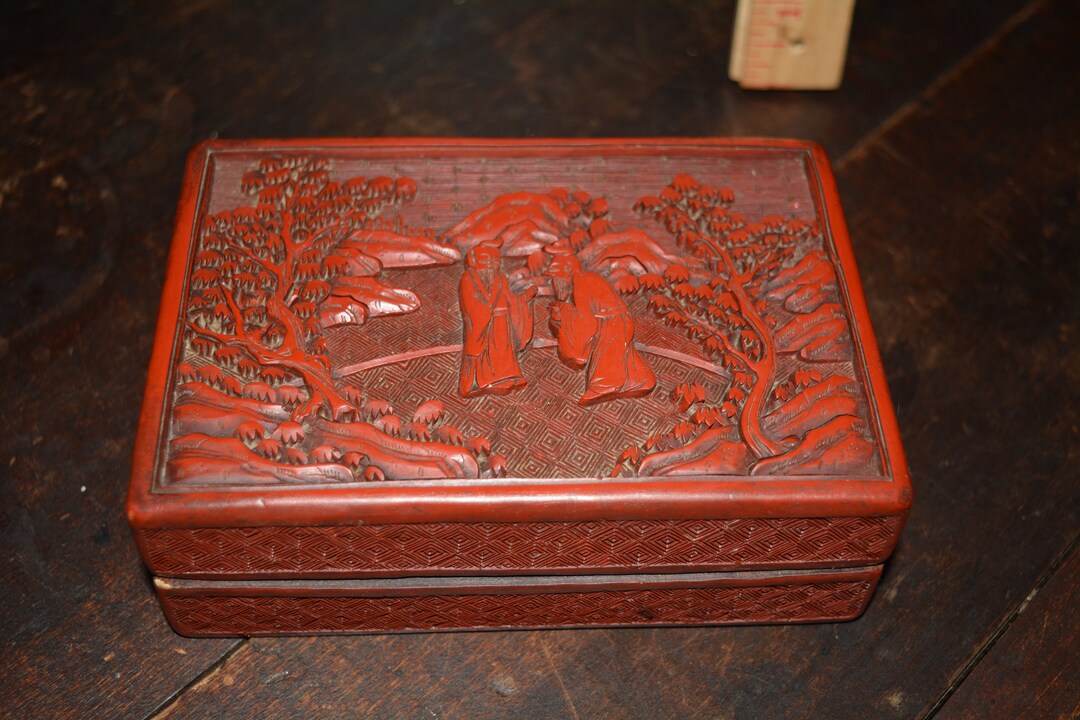 Vintage Asian Cinnabar Lacquer Box - Etsy