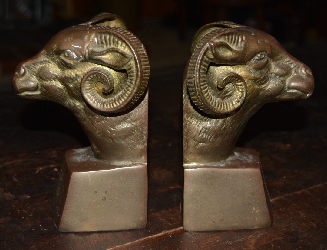 Vintage Brass Bookends Ram - Etsy