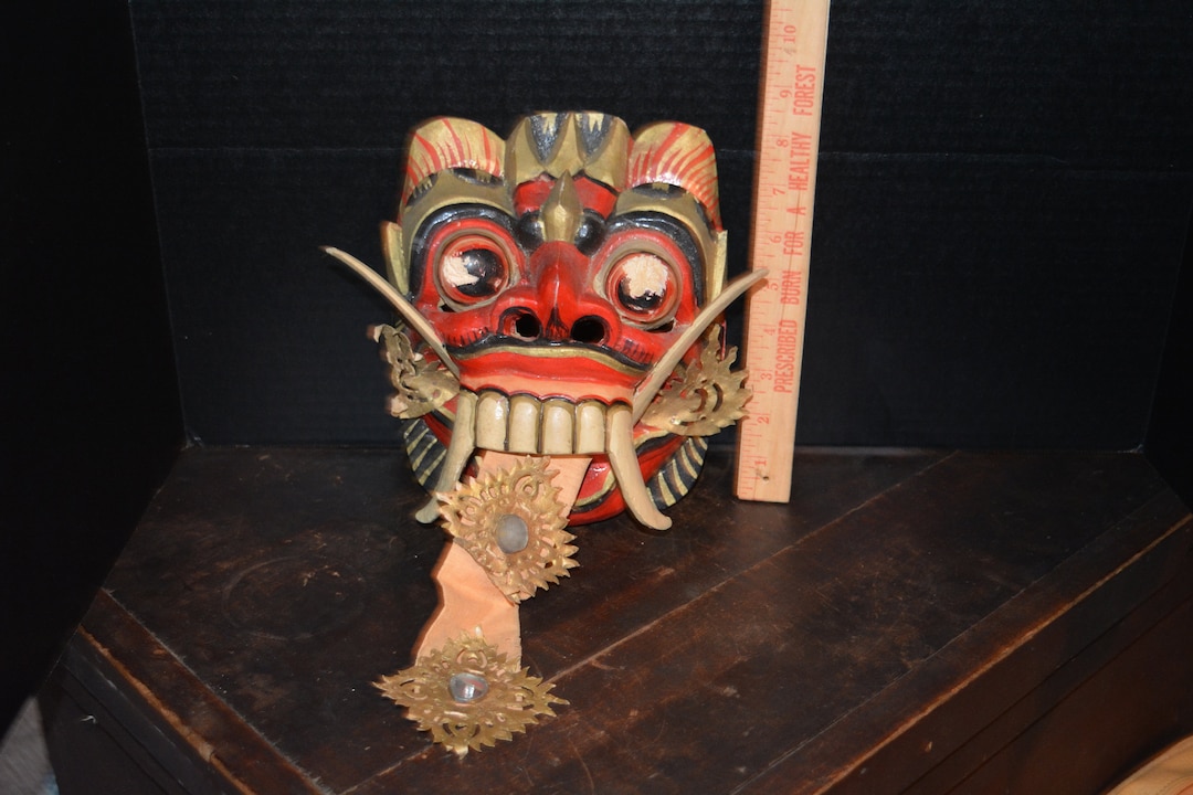 Vintage Balinese Wooden Demon Queen Mask - Etsy