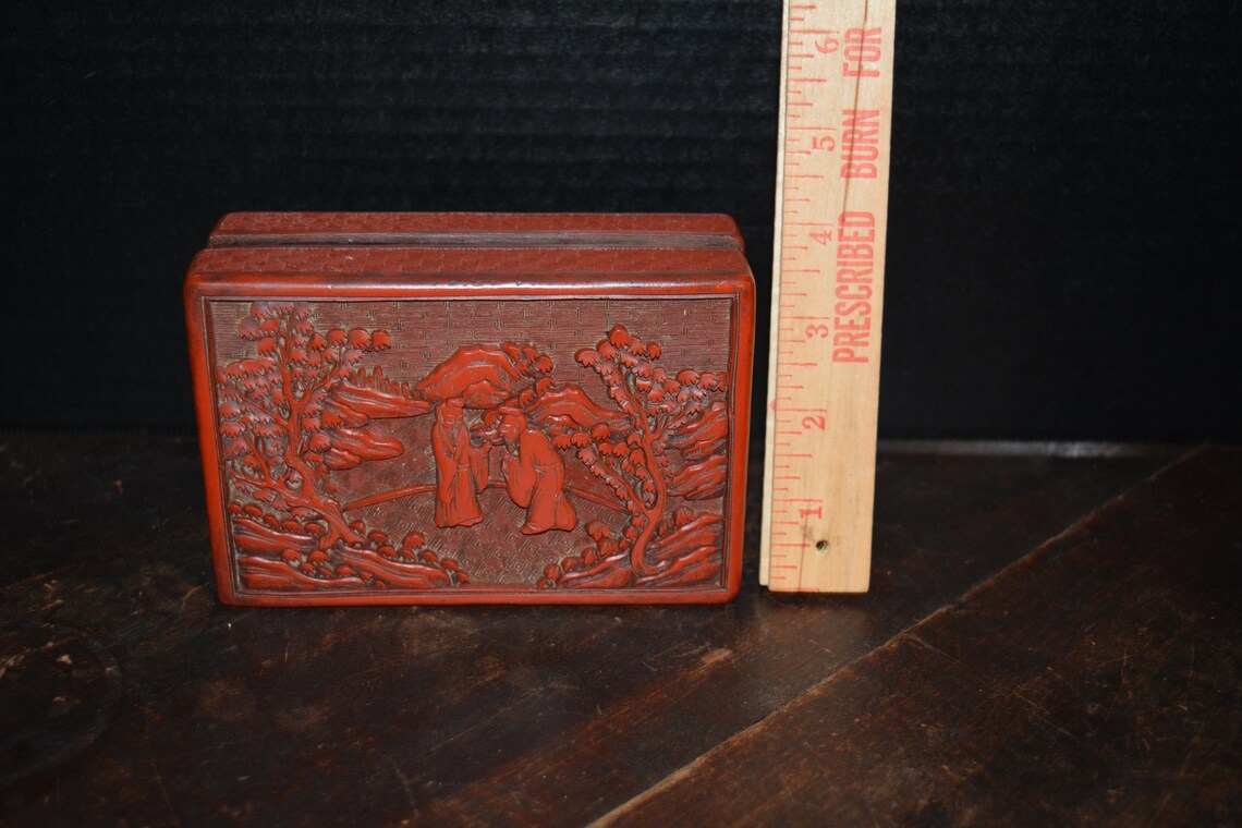 Vintage Asian Cinnabar Lacquer Box - Etsy