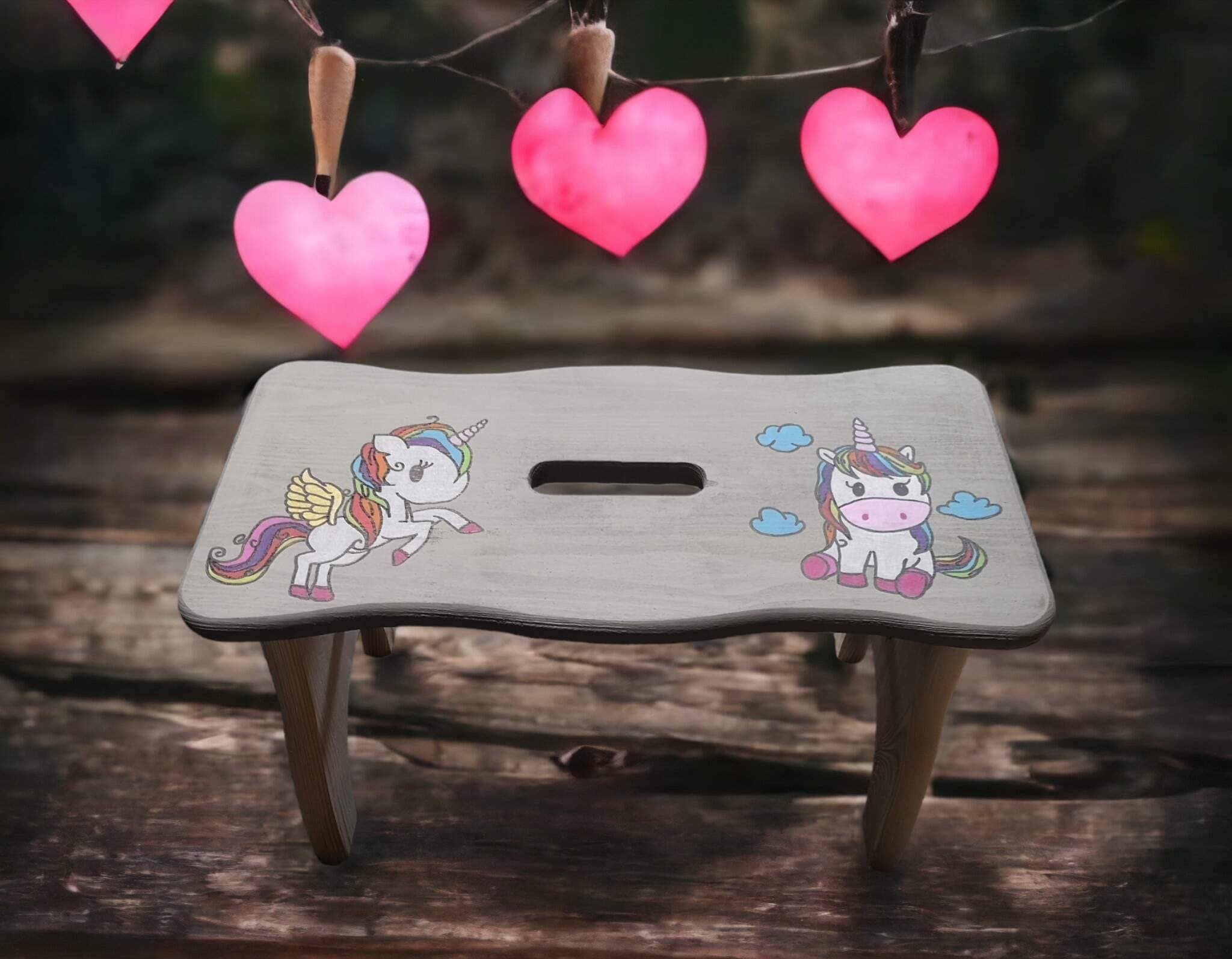 Footstool Stool Hand-painted Unique Unicorn Children Personalized - Etsy