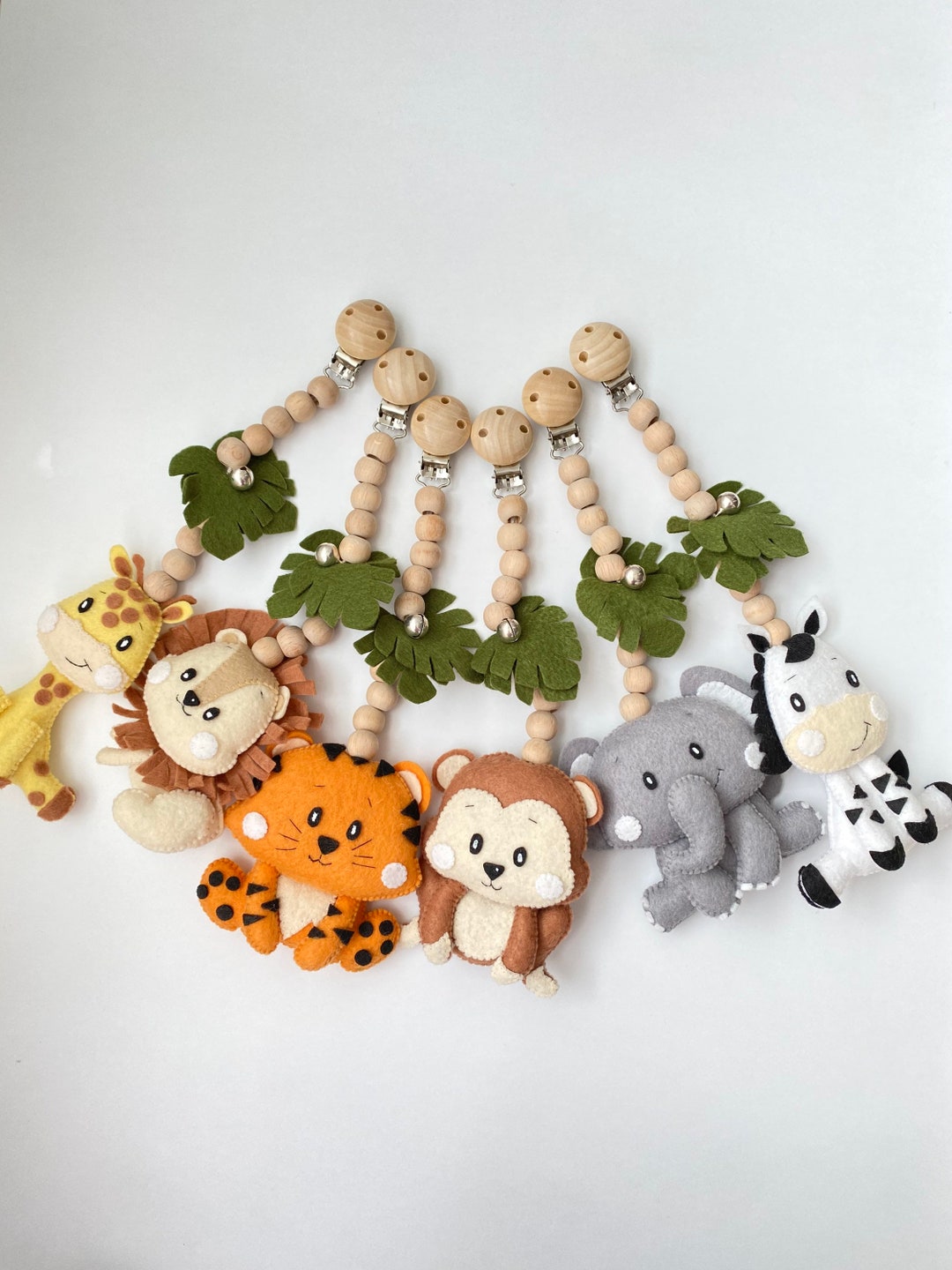 Monkey Stroller Toy, Felt Safari Animal Pram Chain, Giraffe, Zebra ...