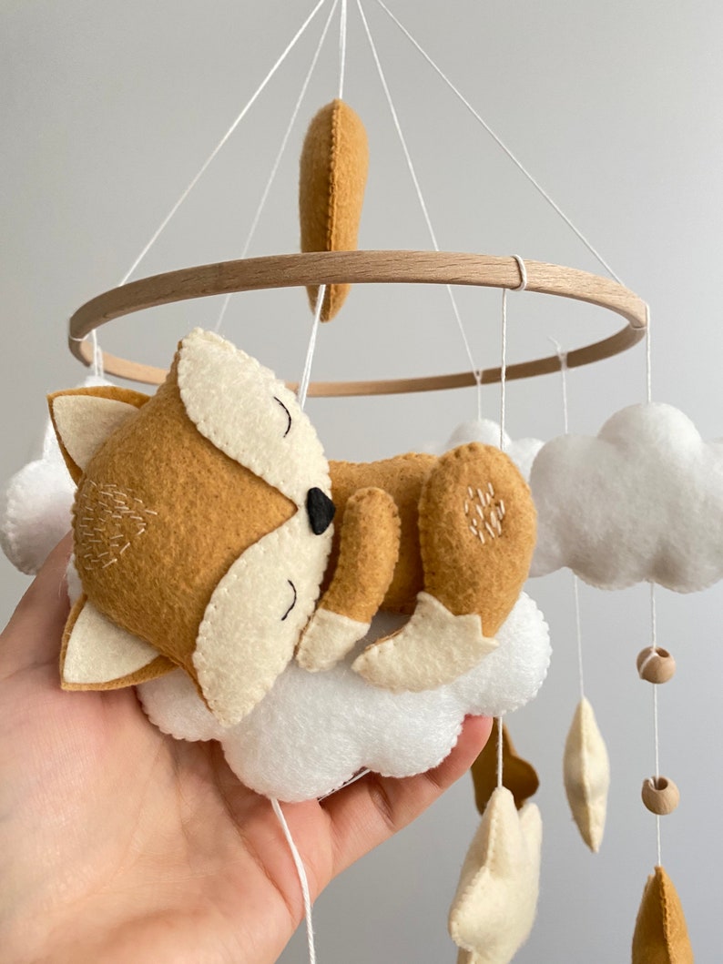 Sleeping Fox Baby Mobile: Handmade Felt Moon, Stars & Clouds - Etsy