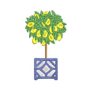 Chinoiserie Lemon Tree Embroidery Design, Boxwood Topiary Lemon Machine ...