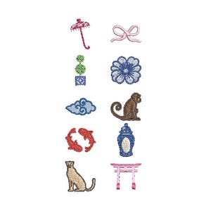 Set of 10 Chinoiserie Mini Embroidery Designs, Chic Grand Millennial ...