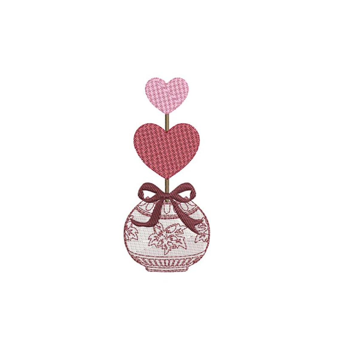 Valentines Day Topiary Embroidery Design, Heart Bow Chinoiserie Tree ...