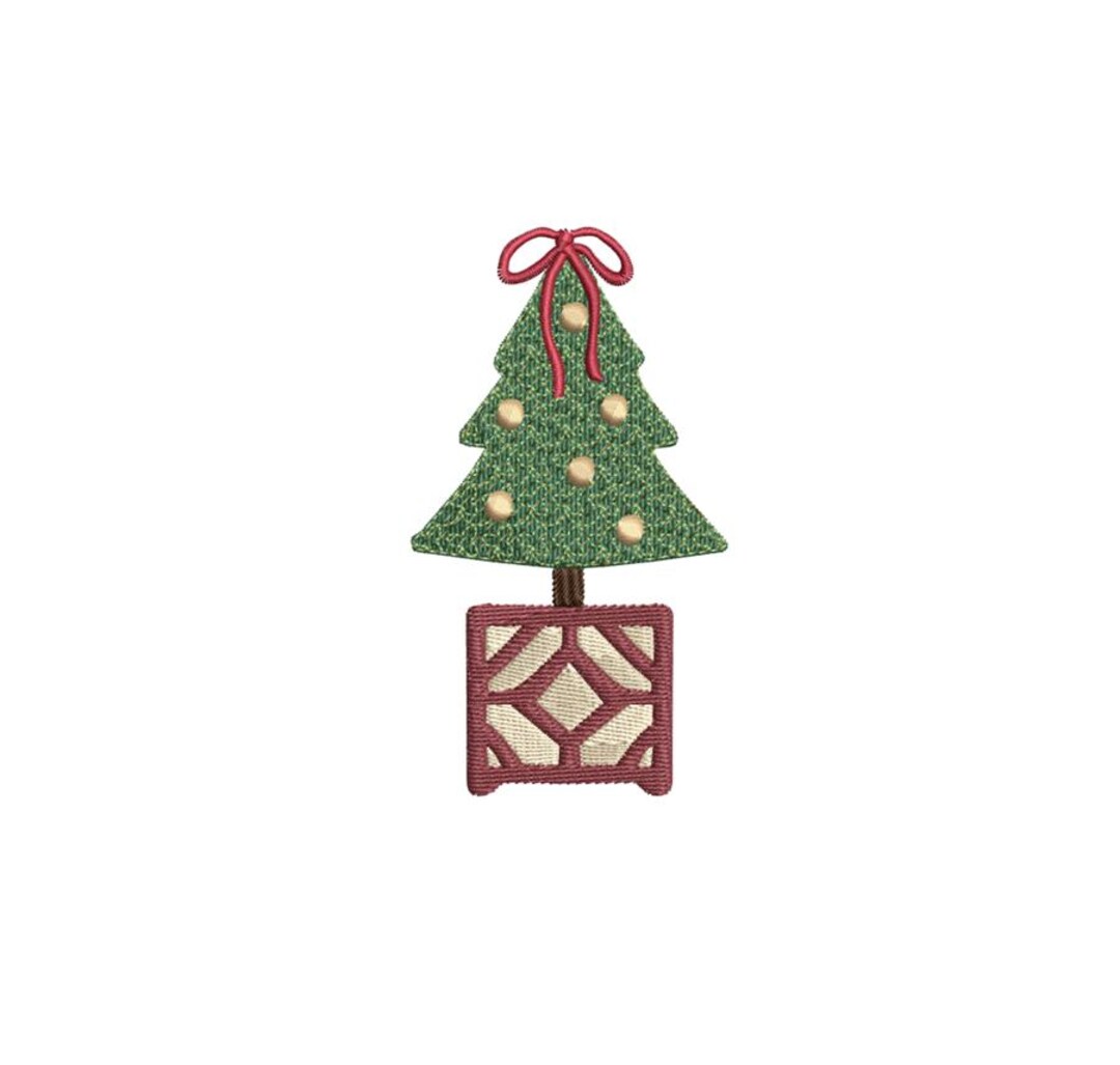 Christmas Tree Topiary Embroidery Design, Chic Boxwood Topiary With Bow ...