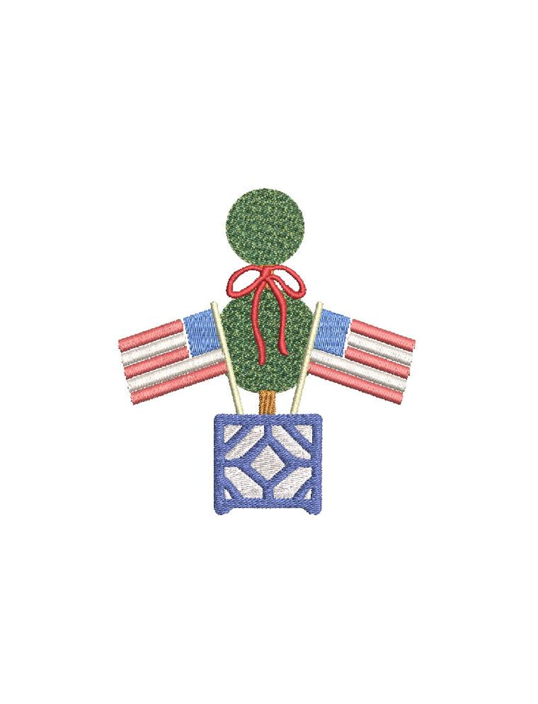 Flag Topiary Embroidery Design, Fourth of July Patriotic Bow Boxwood ...