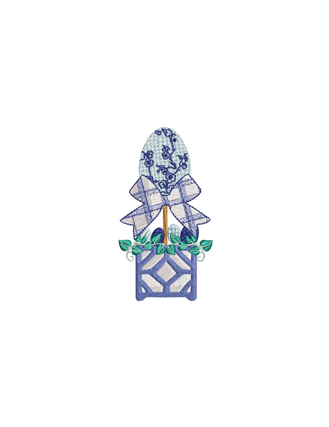 Easter Topiary Embroidery Design, Easter Bunny Rabbit Bow Boxwood Tree ...