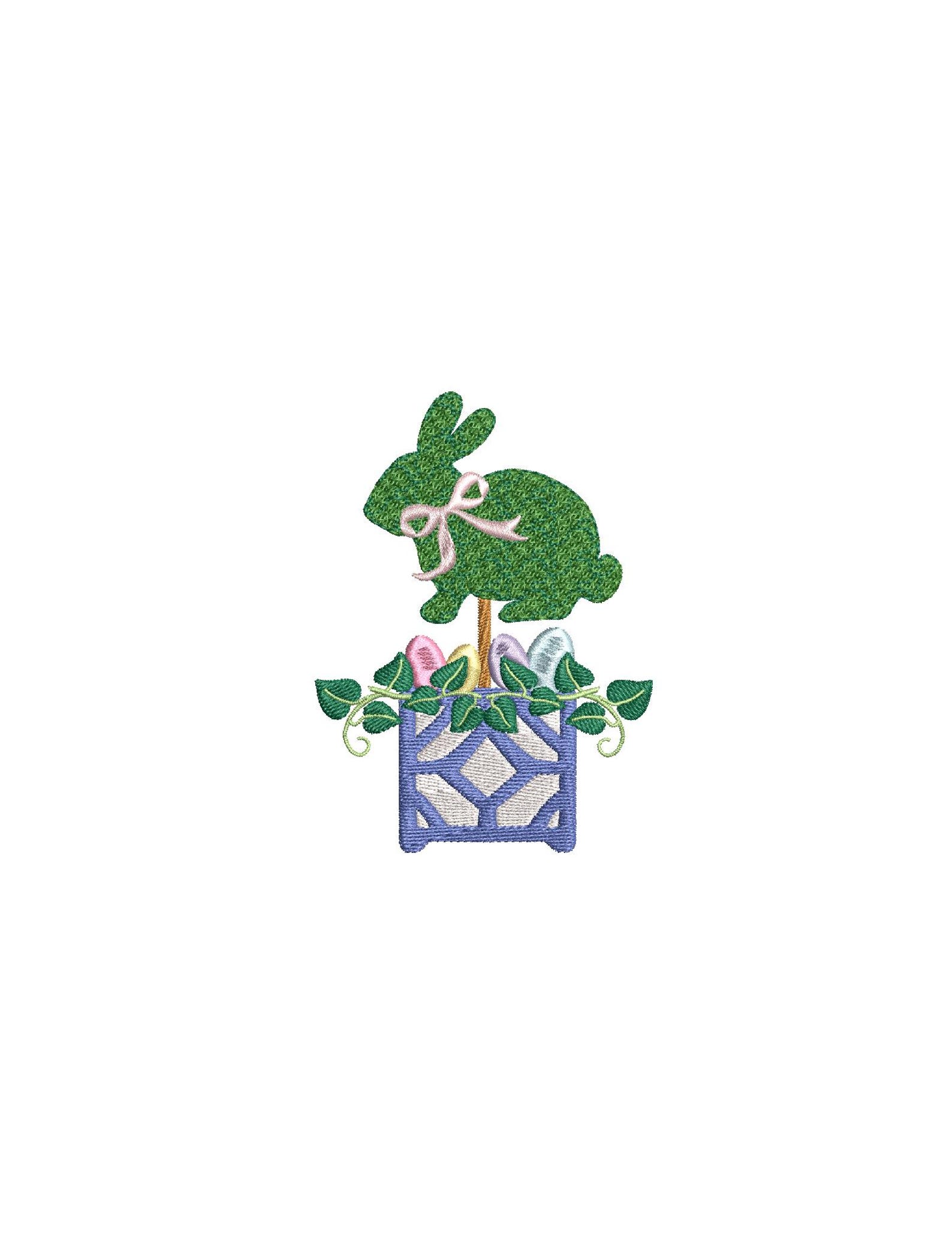 Easter Topiary Embroidery Design, Easter Bunny Rabbit Bow Boxwood Tree ...