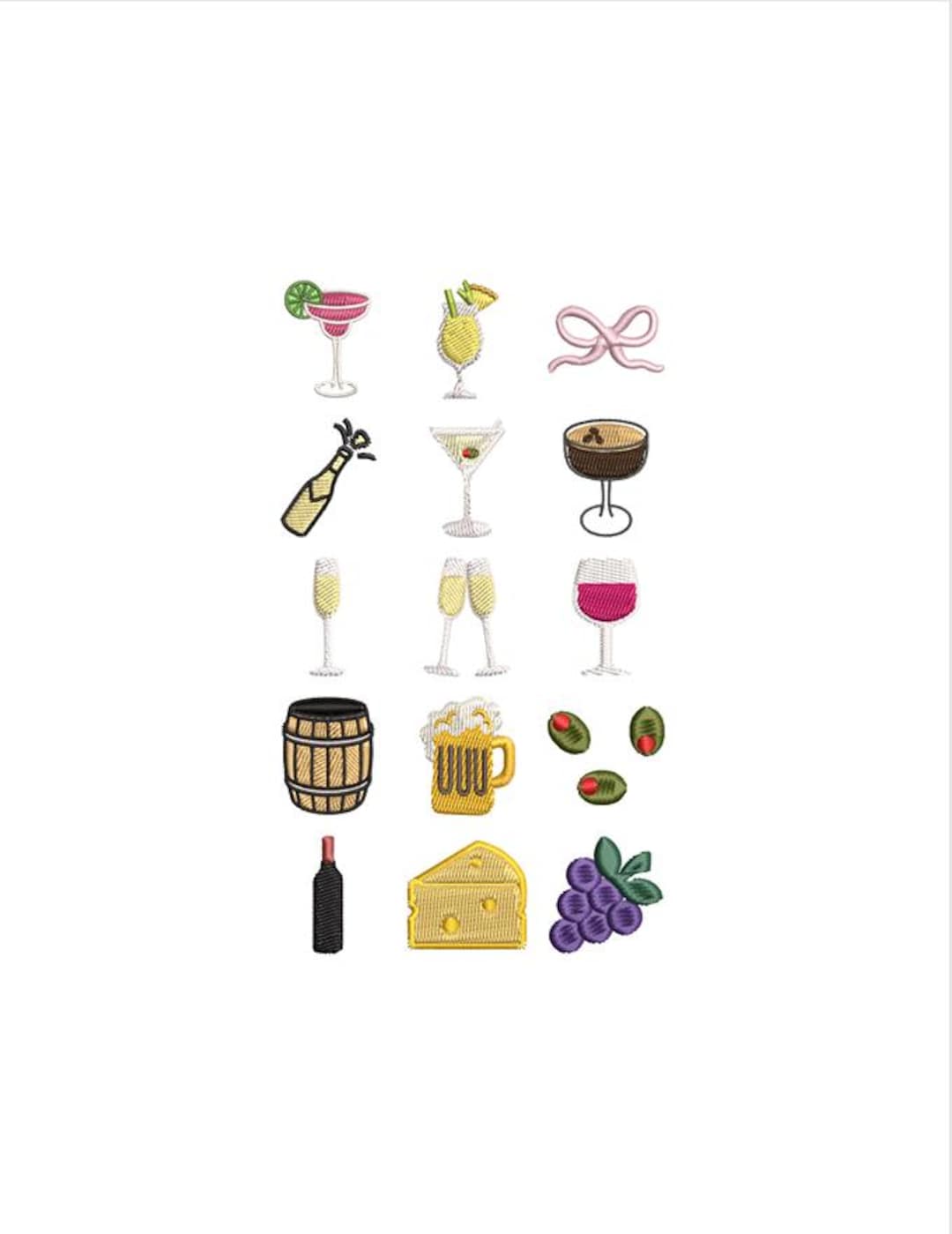 Set of 15 Cocktail Drinks Mini Embroidery Designs, Drink Cocktails ...