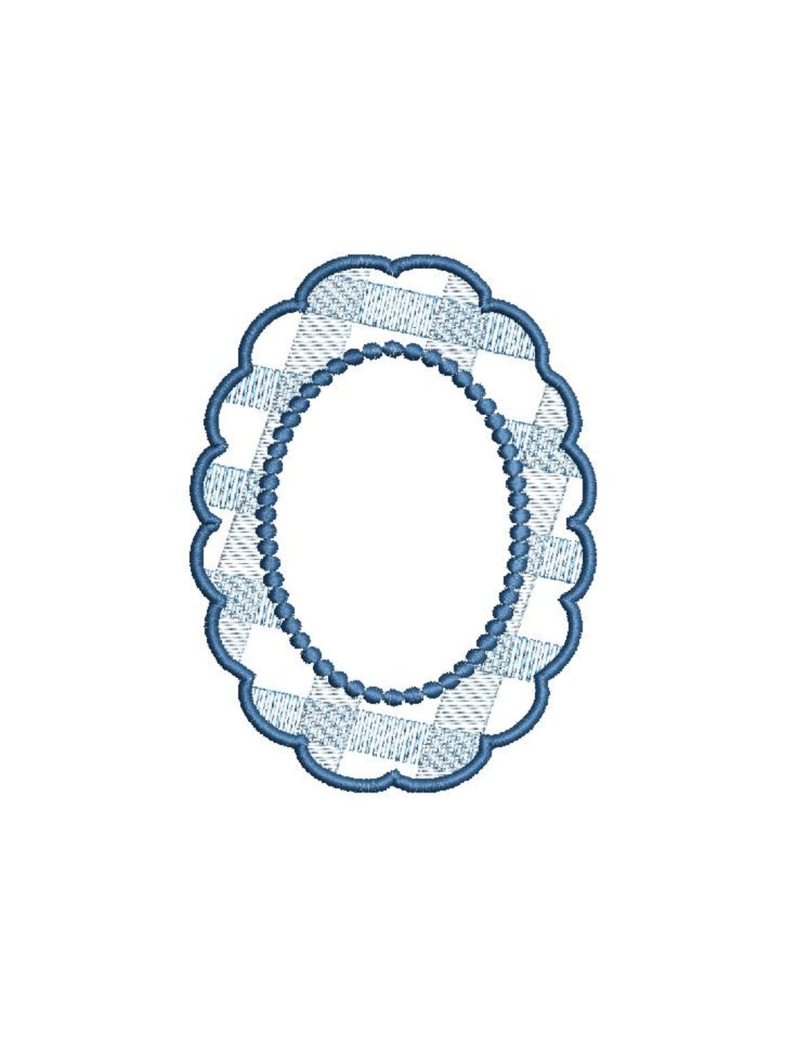 Gingham Monogram Frame Embroidery Design, Chic Plaid Pearl Scallop ...