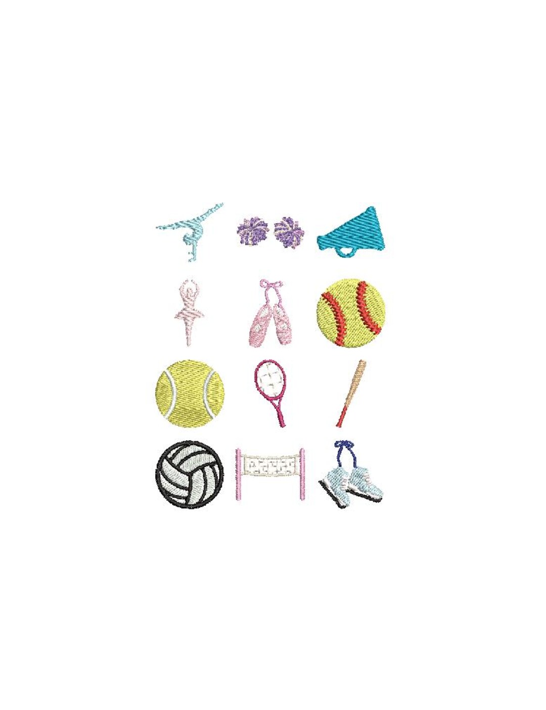 Set of 12 Girls Sports Mini Embroidery Designs, Girls Sports Balls ...