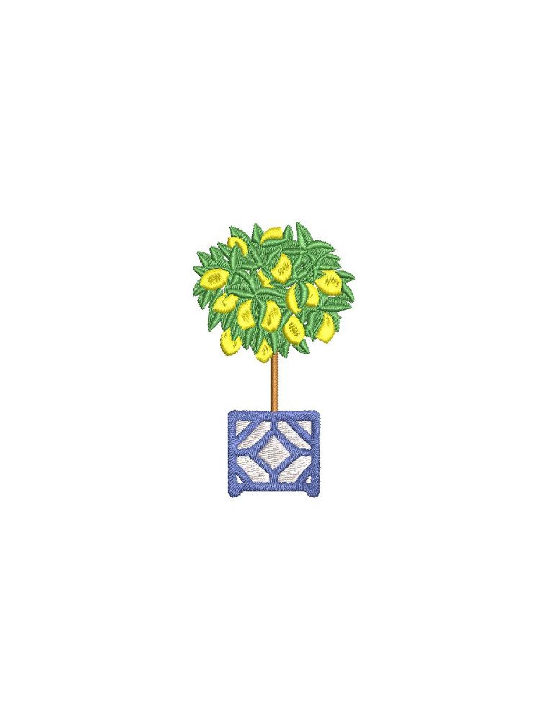 Chinoiserie Lemon Tree Embroidery Design, Boxwood Topiary Lemon Machine ...