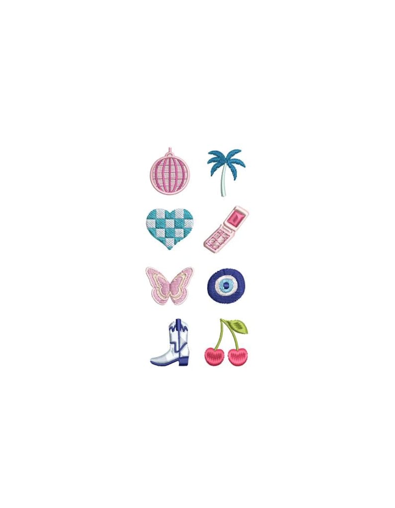 Set of 8 Preppy Mini Y2K Embroidery Designs, Cute Chic Girly Machine ...
