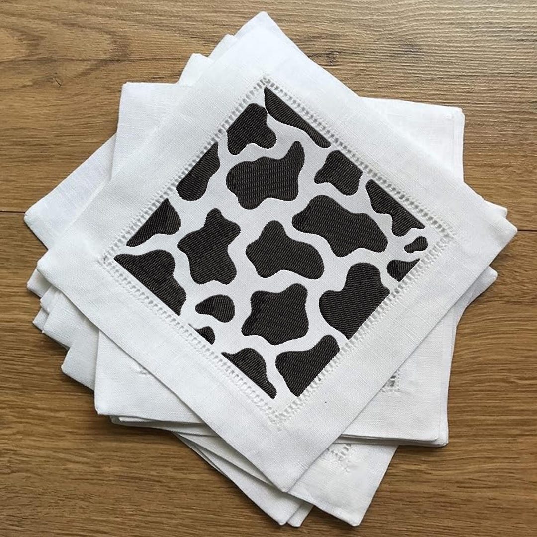 Cow Print Arranged for Cocktail Napkins Embroidery Design, Cow Animal ...