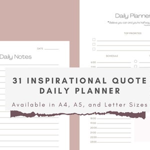 Printable Inspirational Quote Daily Planner + Daily Note Template | 31 ...