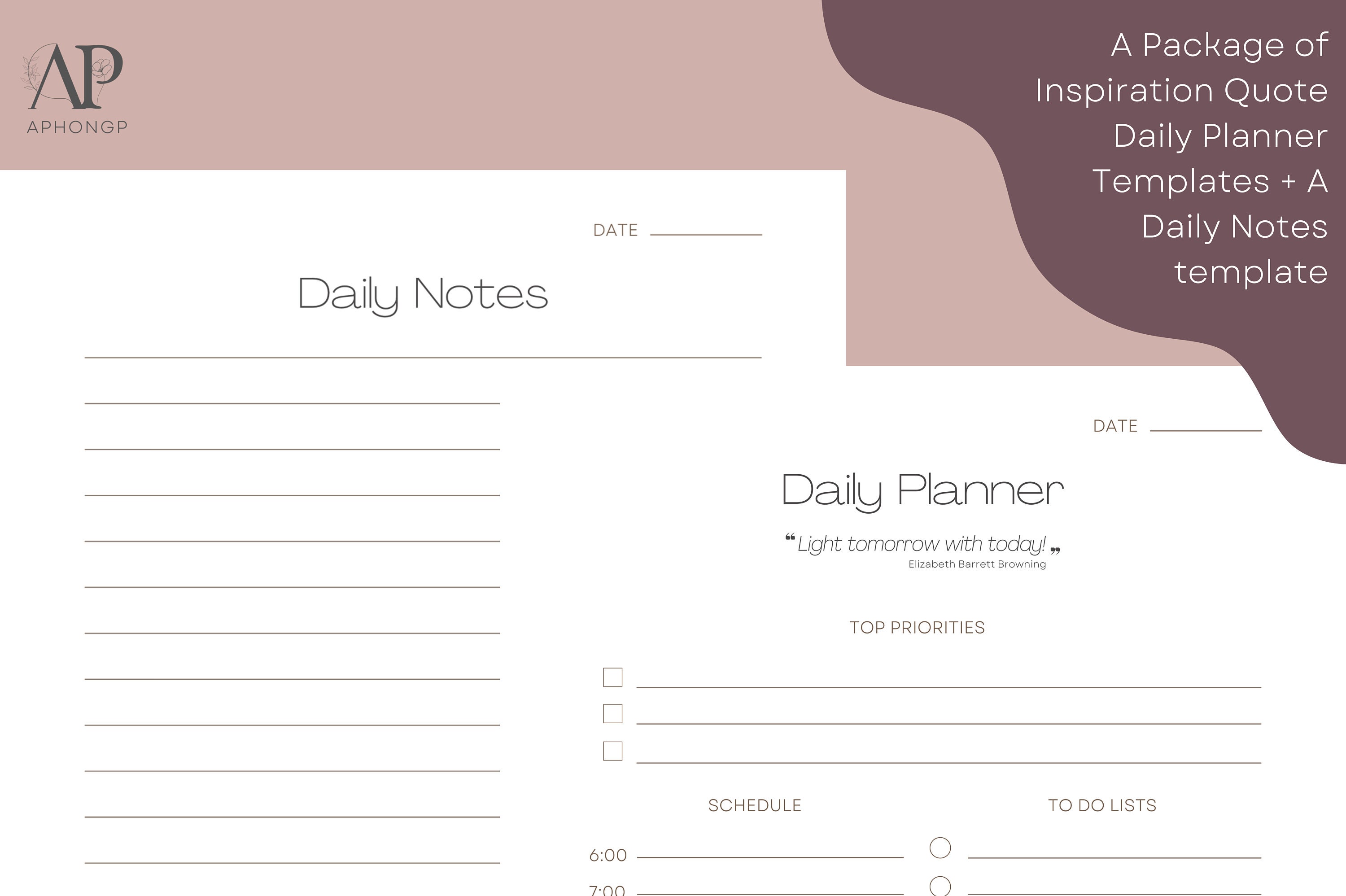 Printable Inspirational Quote Daily Planner + Daily Note Template | 31 ...