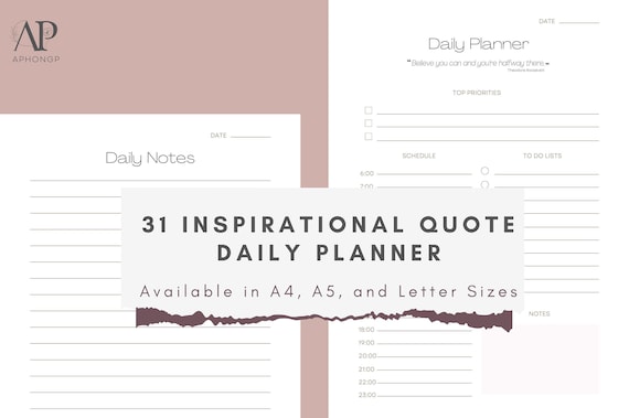 Printable Inspirational Quote Daily Planner Daily Note - Etsy