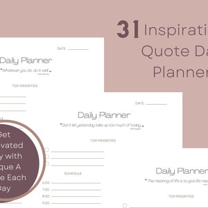 Printable Inspirational Quote Daily Planner + Daily Note Template | 31 ...